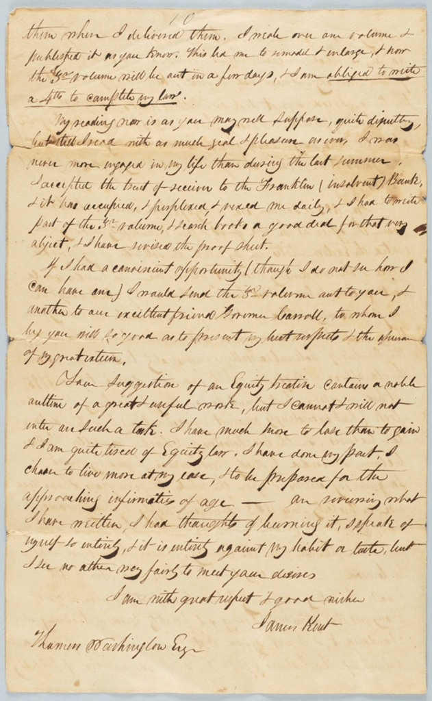 James Kent's letter to Thomas Washington - Historical Society of the ...